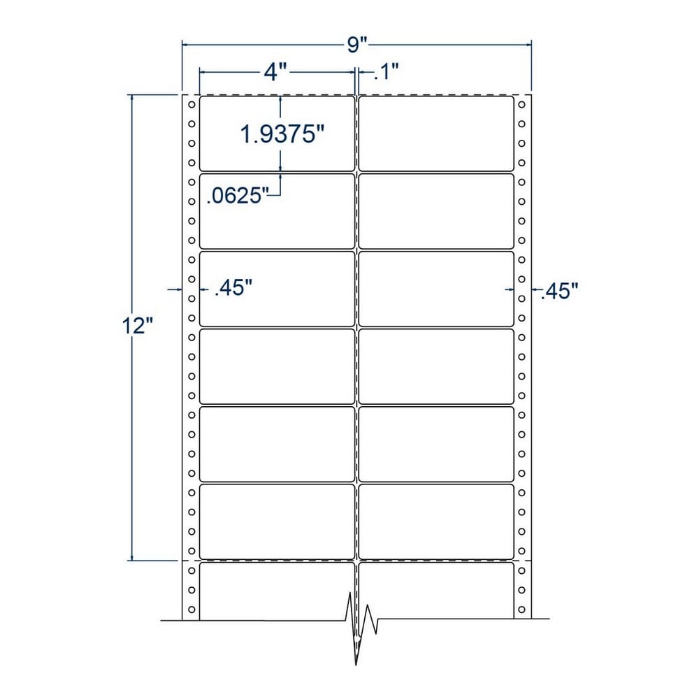 4" x 1.9375" Two Across White General Purpose pinfeed Labels (10000 ...