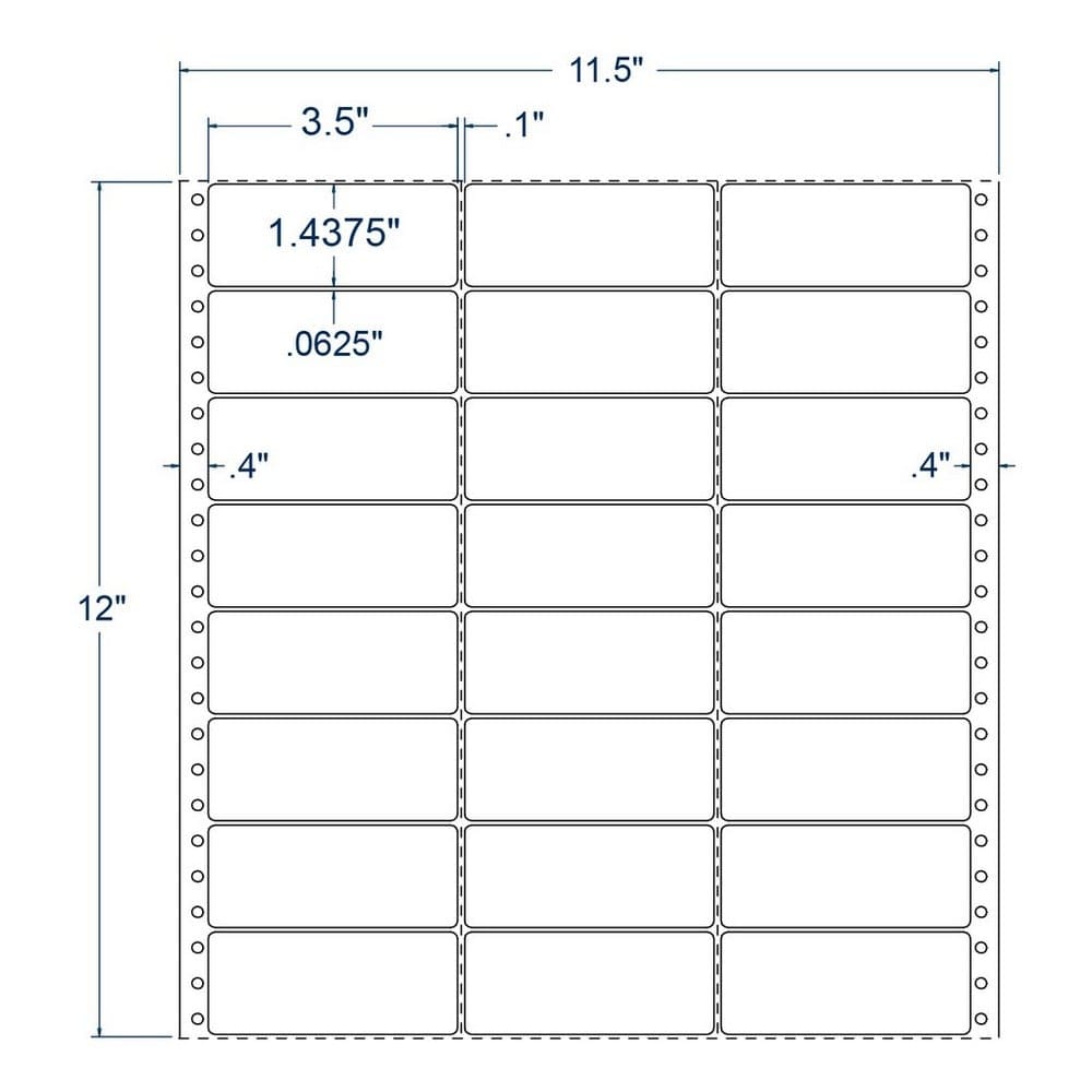 3.5" x 1.4375" Three Across White General Purpose pinfeed Labels (15000 ...