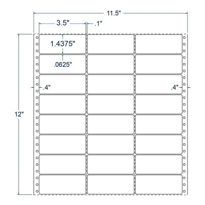 3.5" x 1.4375" Three Across White General Purpose pinfeed Labels (15000 ...