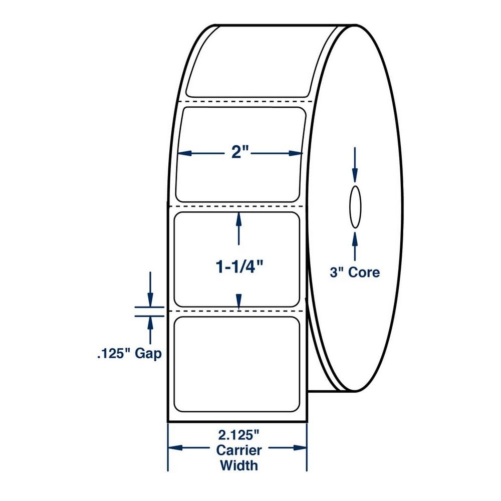 2" x 1.25" White General Purpose Direct Print Thermal Labels, Perfed ...
