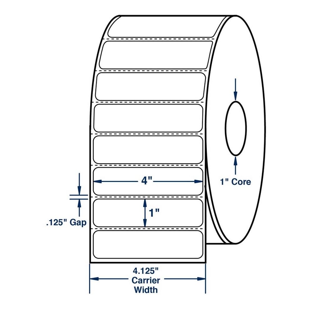4" x 1" White Direct Print Thermal Labels, 1300 per roll (12 Rolls per ...