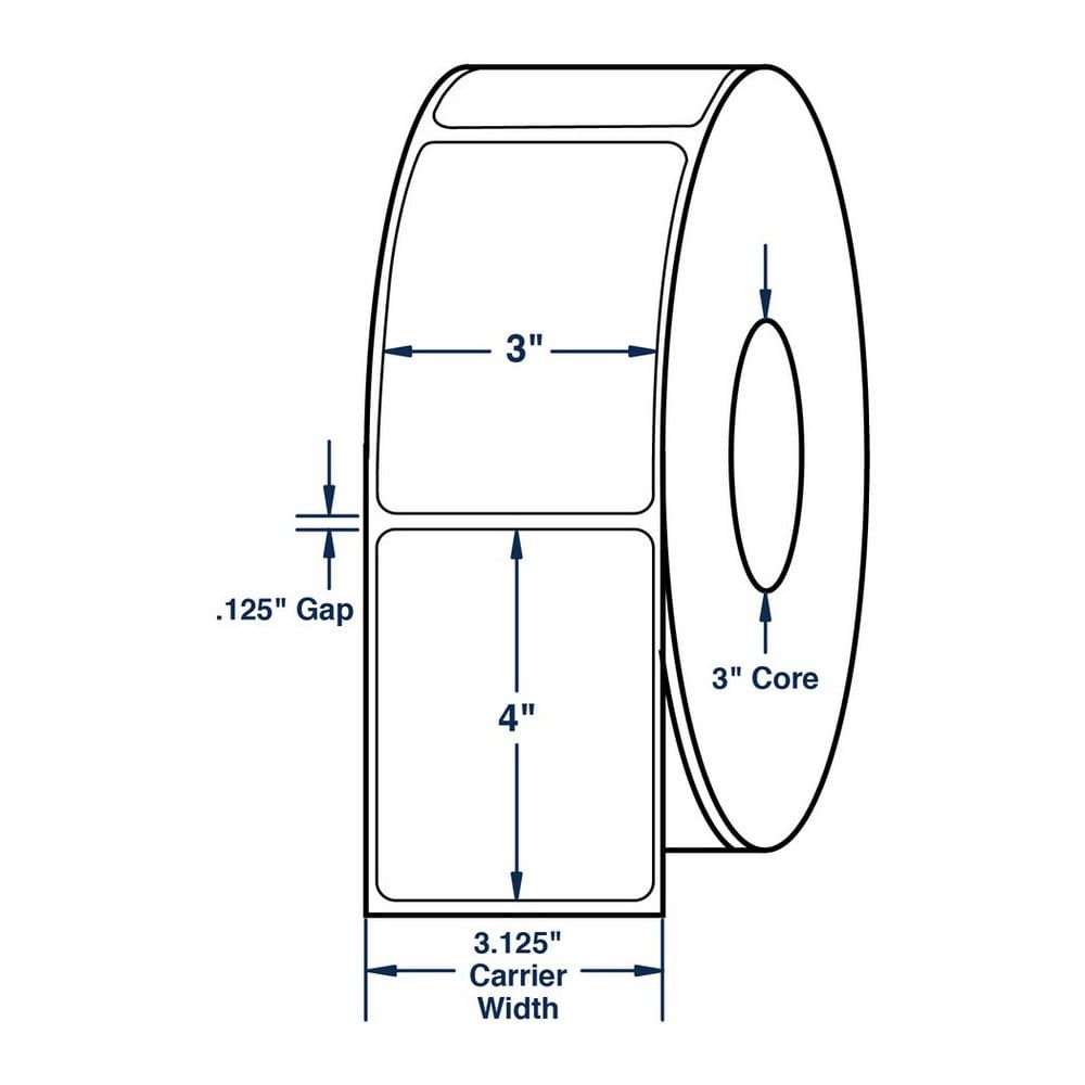 3" x 4" White General Use Thermal Transfer Labels, No Perforation, 1430 ...