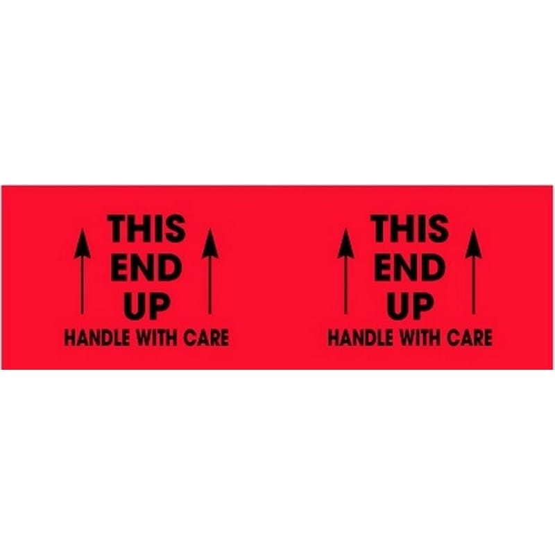 3" x 10" Black/Fluorescent Red This End Up Handle with Care Labels (500 ...