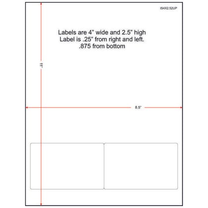 4" x 2-1/2" (4" x 2.5") Integrated Laser Label Form Sheets, 2 Up Labels ...